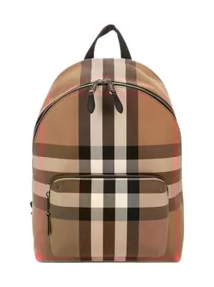 Burberry Check Print Leather Trim Backpack - Brown