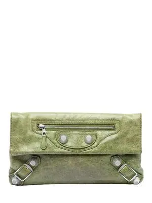 Balenciaga Lambskin Leather Clutch - Green