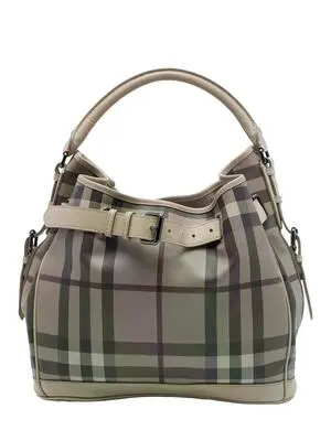 Burberry 2000-2017 Medium Smoke Check Coated Canvas Walden Belted Hobo Handbag - Grey
