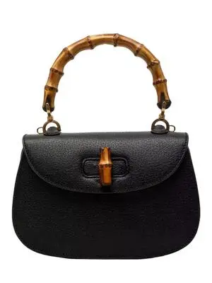 Gucci 20th Century Grained Calfskin Bamboo Night Satchel - Black