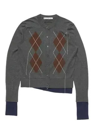 Acne Studios Argyle-intarsia Layered Cardigan - Grey