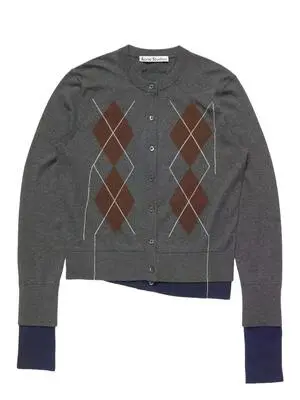 Acne Studios Acne Studios Layered Argyle Intarsia Cardigan Grey
