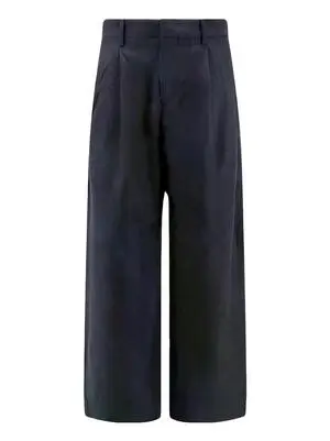 TONYWACK Wide-leg Pleated Cotton Trousers - Blue
