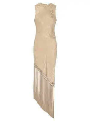 Ronny Kobo Alexina Asymmetric Tassel Silk-blend Midi Dress - Beige