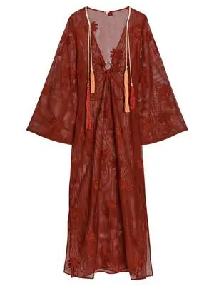 Johanna Ortiz Palm Veil Embroidered Cotton-blend Maxi Dress - Red