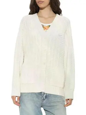 Kenzo Cable-knit Embroidered-logo Cardigan - White