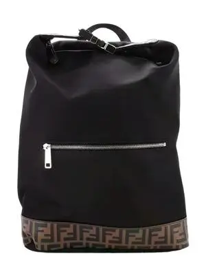 Fendi Santander Nylon With Zucca Embossed Leather Backpack - Black