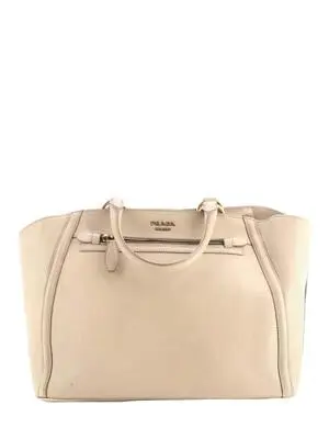 Prada Front Pocket Tote City Calfskin Large Satchel - Neutrals