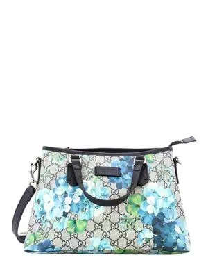 Gucci Blooms Print Gg Coated Canvas Convertible Tote Bag - Blue