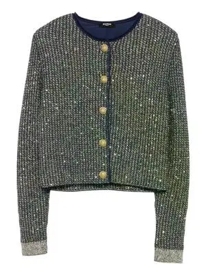 Balmain Glittered Tweed Cardigan - Blue
