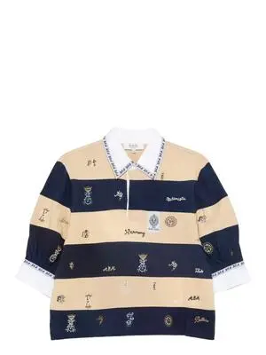 Sea Sea Juliet Embroidered Striped Polo Shirt Neutrals