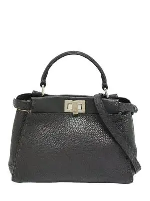 Fendi Mini Peekaboo Selleria Shoulder Bag - Black