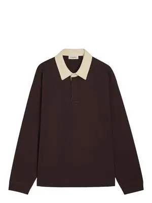 FRAME Contrasting Collar Cotton Polo Rugby Jumper - Brown
