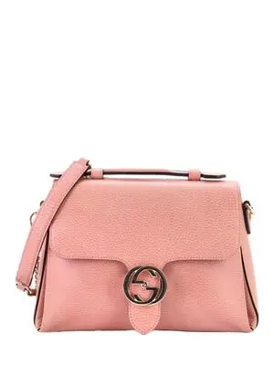 Gucci Interlocking Top Handle Bag Leather Medium Shoulder Bag - Pink