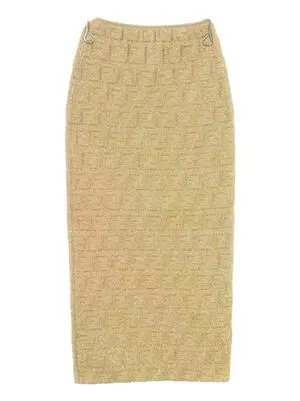 Fendi Ff Pattern Knitted Midi Skirt - Gold