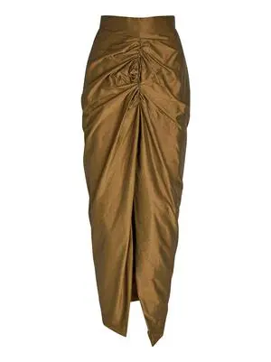 VIVIENNE WESTWOOD Panther Ruched Cotton-blend Midi Skirt - Bronze
