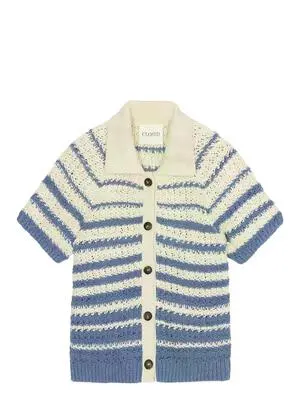 Closed Striped-knit Polo Cardigan - Blue