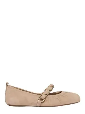 MANILA GRACE Chain-link Suede Ballet Flats - Neutrals
