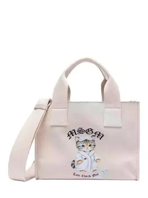 MSGM Canvas Cat Print Tote Bag - Neutrals
