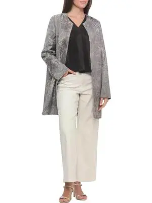 EMME Marella Floral-embroidered Round-neck Coat - Grey