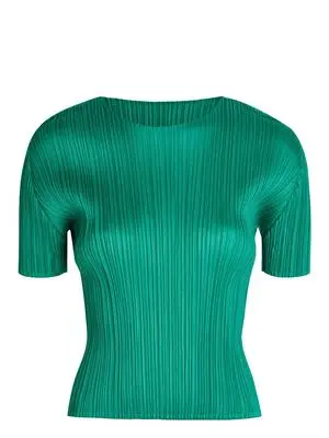 Issey Miyake Pleated Woven Crewneck Top - Green