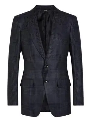 TOM FORD Houndstooth Wool Blazer - Navy