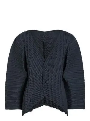 Issey Miyake Pleated Woven Cardigan - Navy