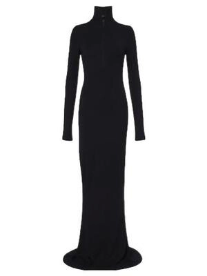 MUGLER Turtleneck Wool-blend Jersey Maxi Dress - Black