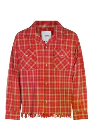 FOUND Plaid Frayed-edge Shirt - Red