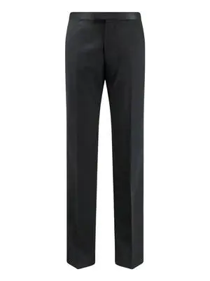 Tagliatore Tailored Virgin Wool Trousers With Satin Waistband - Black