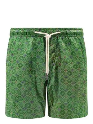 PENINSULA SWIMWEAR Geometric Print Swim Shorts With Drawstring Waistband - Green