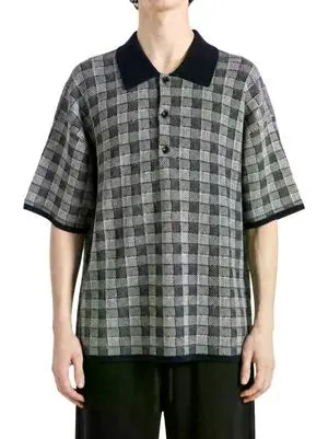 THE ELDER STATESMAN Check-pattern Short-sleeve Polo Shirt - Grey