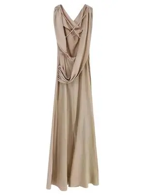 ACTUALEE Satin Waistband Sleeveless Maxi Dress - Neutrals