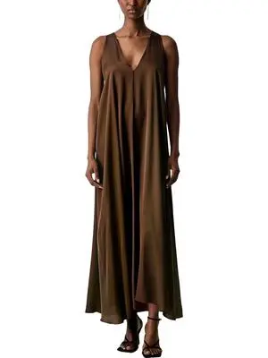 HAVEONE V-neck Sleeveless Maxi Dress - Brown