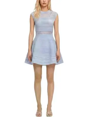 Simkhai Ribbed-knit Mesh-panel Mini Dress - Blue