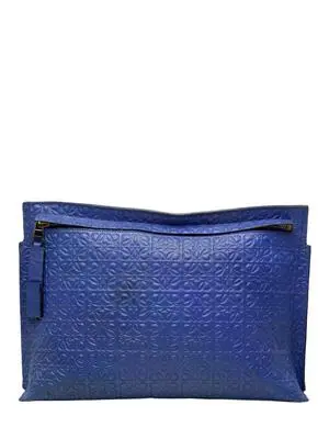 Loewe Embossed Anagram Leather Repeat T Clutch Bag - Blue