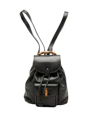 Gucci 20th Century Calfskin Bamboo Drawstring Backpack - Black