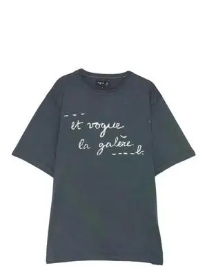 AGNES B. Cotton Slogan Print T-shirt - Grey