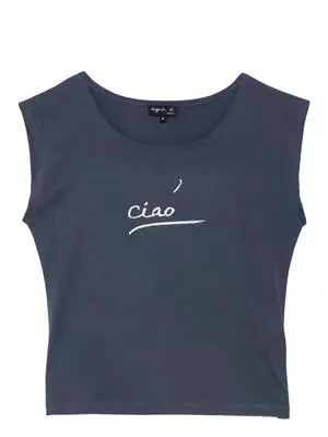 AGNES B. Ciao" Slogan Print Cotton Tank - Blue