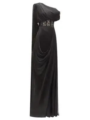 GEMY MAALOUF Asymmetrical-neckline Draped Maxi Dress - Black