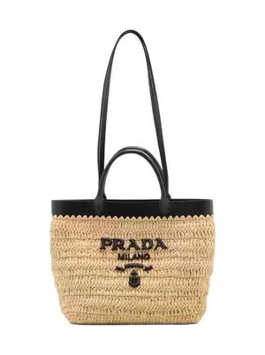 Prada 2013-2026 Raffia Basket Bag Satchel - Black