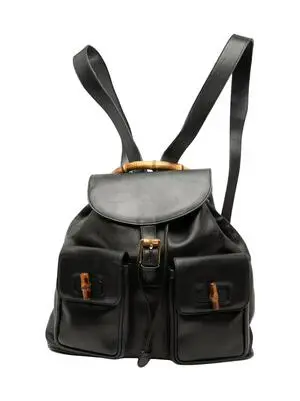 Gucci Calfskin Bamboo Drawstring Backpack - Black