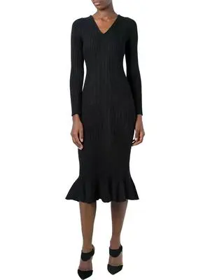 LANVIN Ribbed Knit Frill Dress - Black