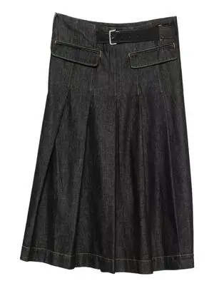 SEMICOUTURE Belted Midi Skirt With Contrast Stitching - Black