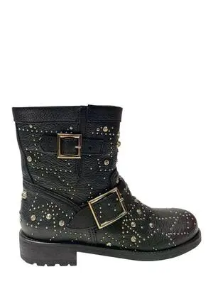 JIMMY CHOO Studded Biker Boots - Black