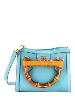 Gucci Diana Mini Bamboo Handle Tote Leather Crossbody Bag - Blue