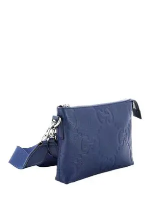 Gucci Jumbo Gg Embossed Leather Small Messenger Bag - Blue