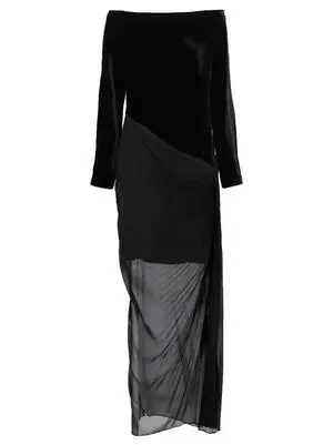 Versace Off-shoulder Pleated Midi Dress - Black