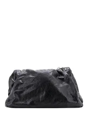 Balenciaga Monaco Chain Flap Leather Large Shoulder Bag - Black