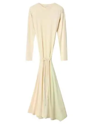 LEMAIRE Fluid Long Sleeve Midi Dress In Silk Jersey Crepe - Neutrals